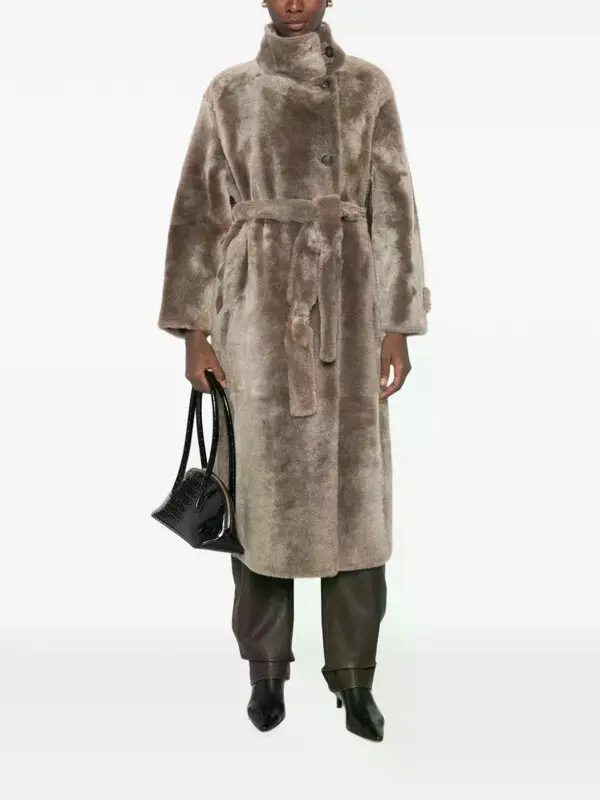 Brunello Cucinelli Belted Shearling Coat - Neutrals