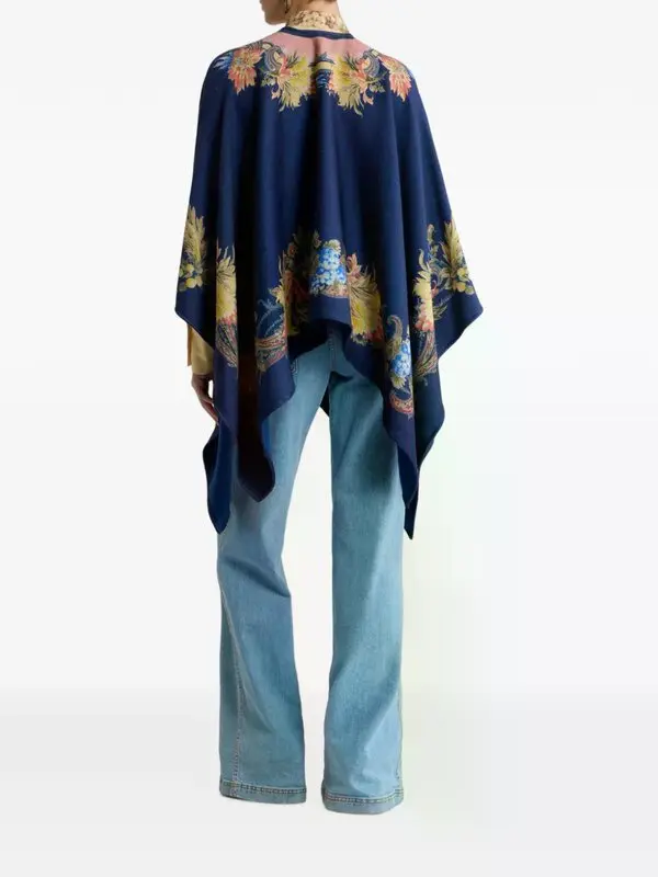 Etro Wool Cape With Placed Floral Paisley Print