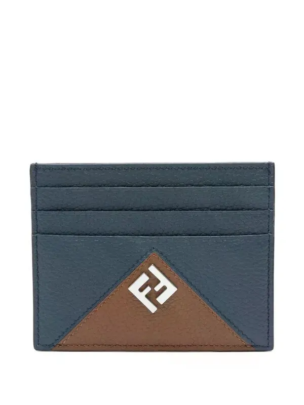 Fendi Logo-plaque Pebbled-leather Cardholder - Blue