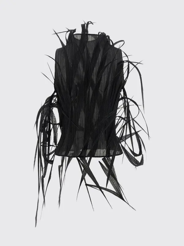 Issey Miyake Asymmetric Slim Fit Evening Top With Panels And Embroidery