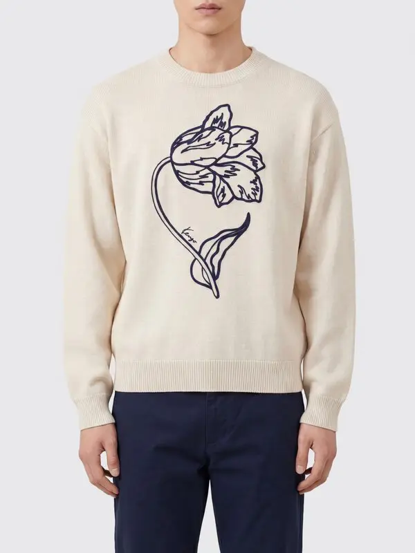 Kenzo Floral Wool And Cotton Blend Jumper With Embroidered Logo - White
