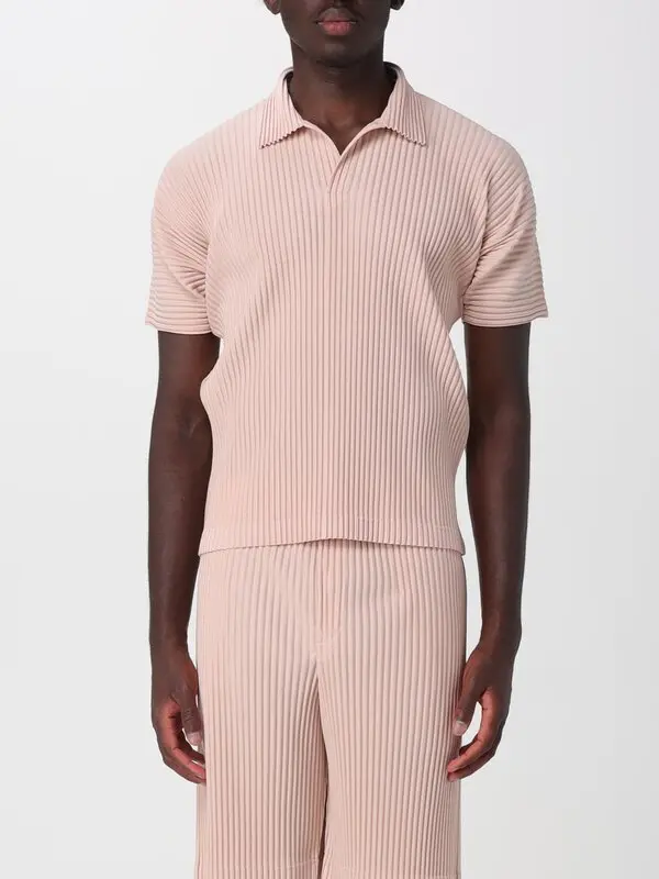 Issey Miyake Homme Plissé Pleated V-neck Polyester Polo Shirt - Red