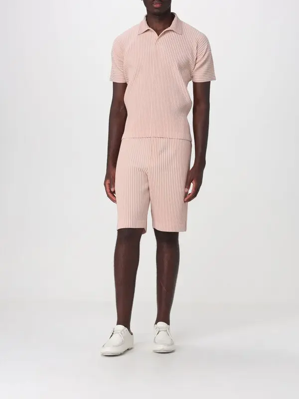 Issey Miyake Homme Plissé Pleated V-neck Polyester Polo Shirt - Red