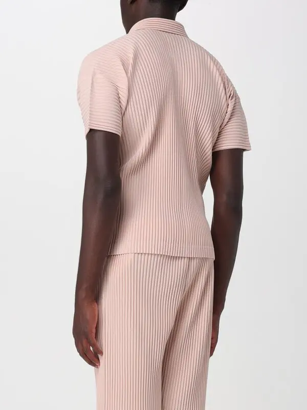 Issey Miyake Homme Plissé Pleated V-neck Polyester Polo Shirt - Red