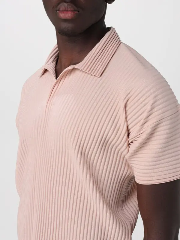 Issey Miyake Homme Plissé Pleated V-neck Polyester Polo Shirt - Red