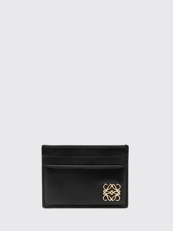 Loewe Flat Card Holder In Smooth Lambskin Leather With Metallic Logo - Black