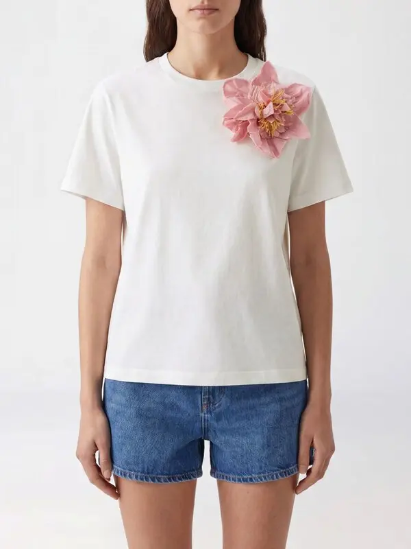 Tory Burch Floral Appliqué Cotton T-shirt - Multicolor