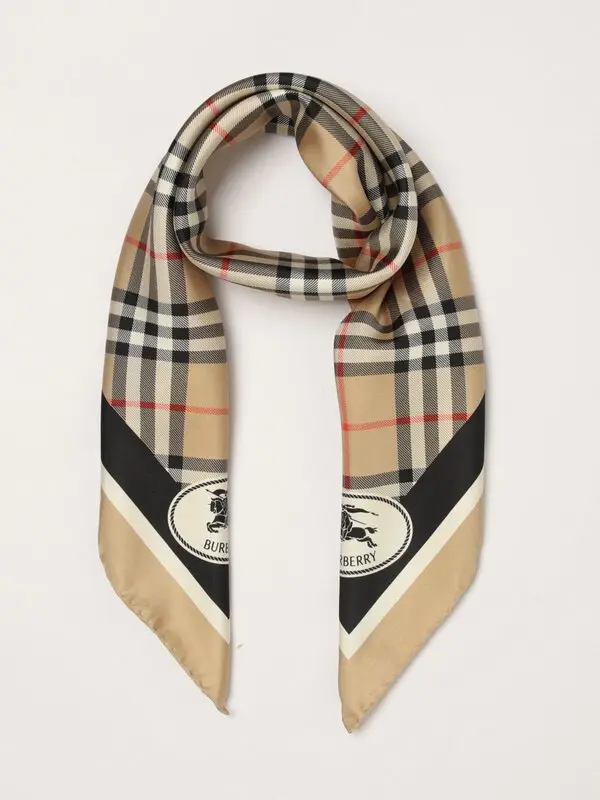 Burberry Check Print Mulberry Silk Square Foulard - Beige