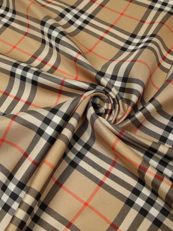 Burberry Check Print Mulberry Silk Square Foulard - Beige