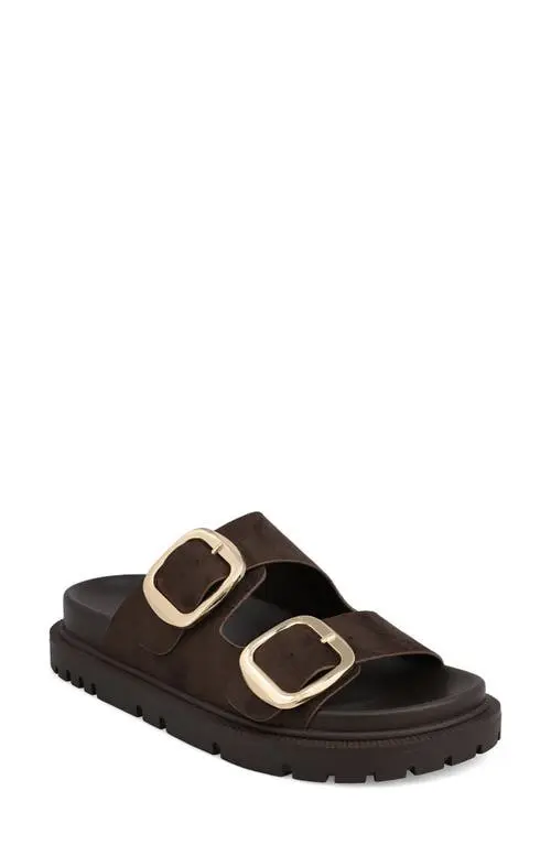 Mia Alttar Slide Sandals With Buckled Straps - Chocolate