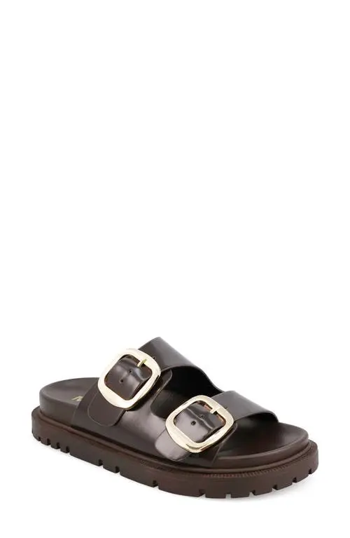 Mia Alttar Slide Sandals With Buckled Straps - Coffee