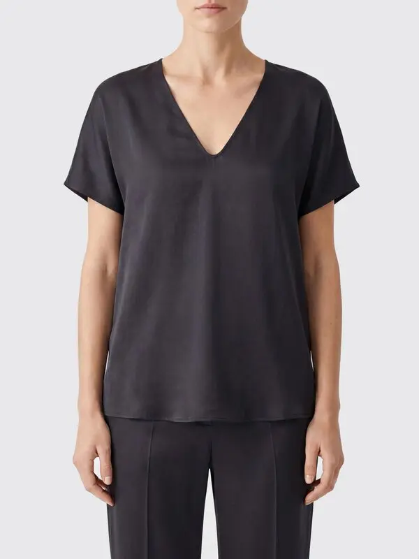 ALYSI V-neck Short Sleeve Top - Charcoal