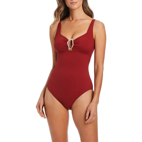 BLEU BY ROD BEATTIE Ribbed Hardware One-piece Swimsuit - Barcelona Red