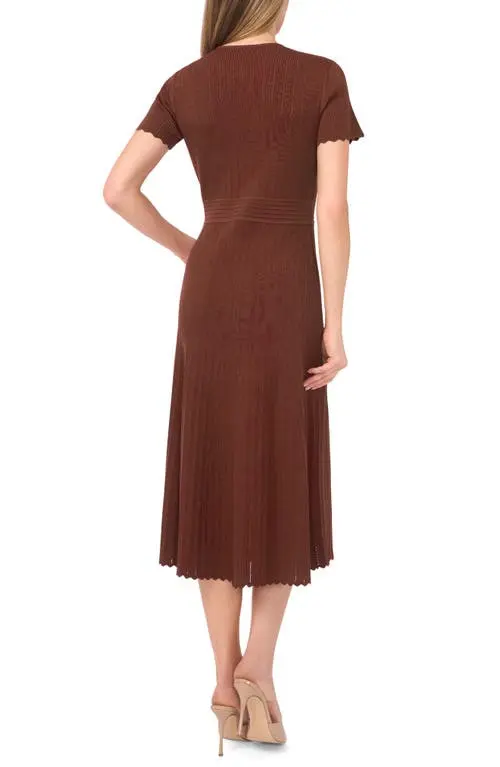 Ted Baker London Pointelle Short Sleeve Midi Dress - Deep Mocha