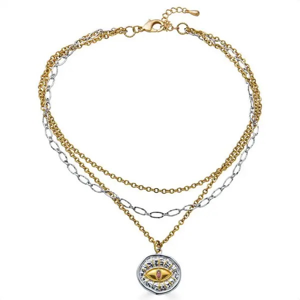 LONI PAUL JEWELRY Mixed Metal Three Strand Eye Charm Necklace - Gold