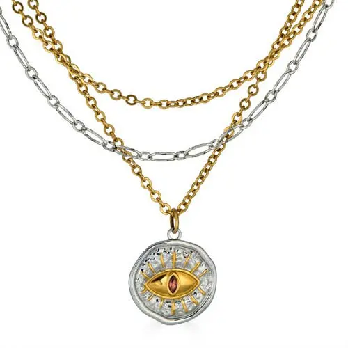 LONI PAUL JEWELRY Mixed Metal Three Strand Eye Charm Necklace - Gold