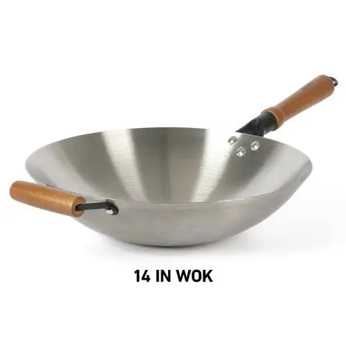 OSTER Sangerfield 14 In Stainless Steel Wok With Wood Handles - Silver