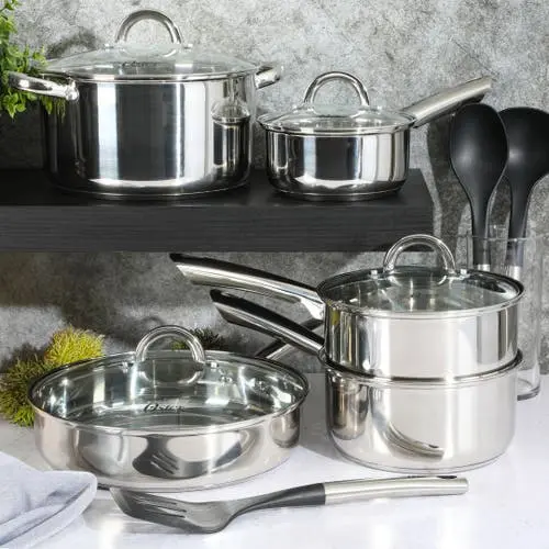 OSTER Sangerfield 12-piece Stainless Steel Cookware Set With Kitchen Tools