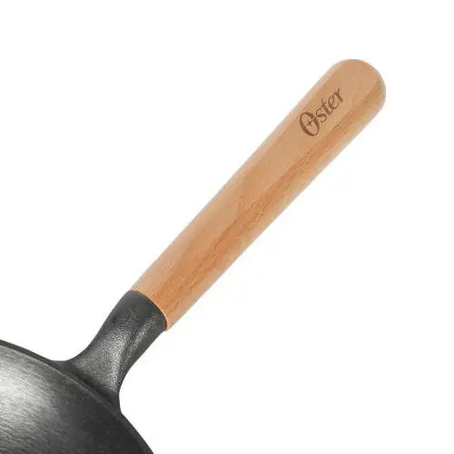 OSTER Platinum Flintfield Pre-seasoned Cast Iron Skillet With Wood Handle
