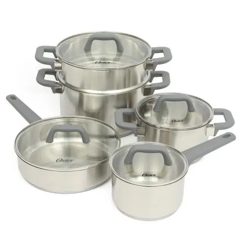 OSTER Beauford 9-piece Stainless Steel Pots And Pans Cookware Set - Silver