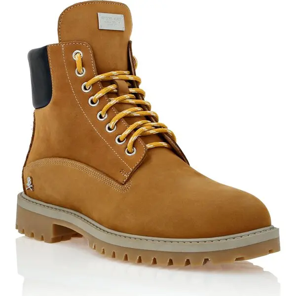 Philipp Plein Nabuk Leather Combat Boots - Beige