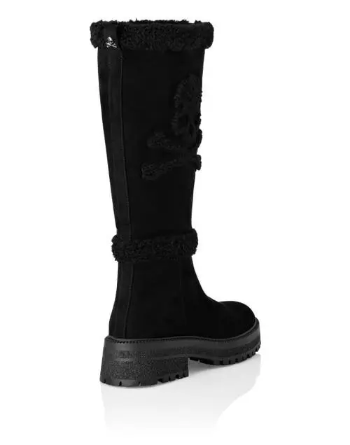 Philipp Plein Mid Flat Boots Skull & Bones