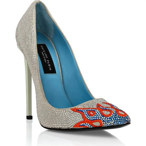 Philipp Plein Suede Embellished High Heel Pumps - Beige