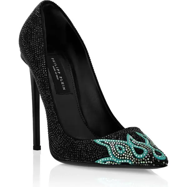 Philipp Plein Suede Embellished High Heel Pumps - Black