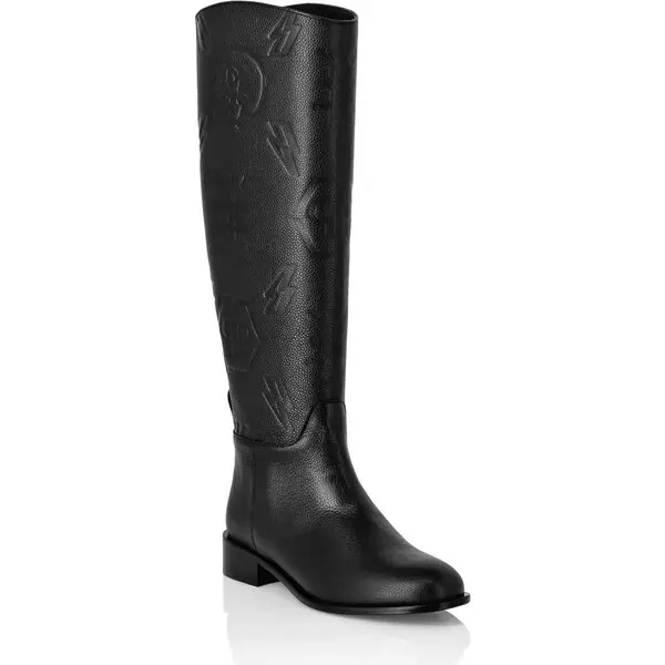 Philipp Plein Leather Knee-high Boots With Monogram Embossing - Black