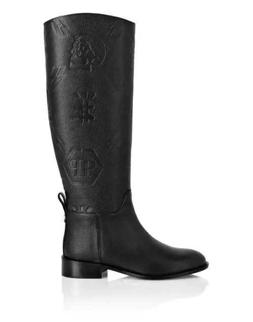 Philipp Plein Leather Knee-high Boots With Monogram Embossing