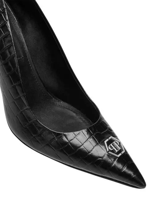 Philipp Plein Mid Heels Pumps With Croc Effect - Black