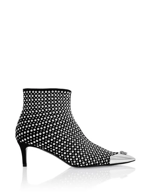 Philipp Plein Studded And Strass Skull Low Heel Ankle Boots