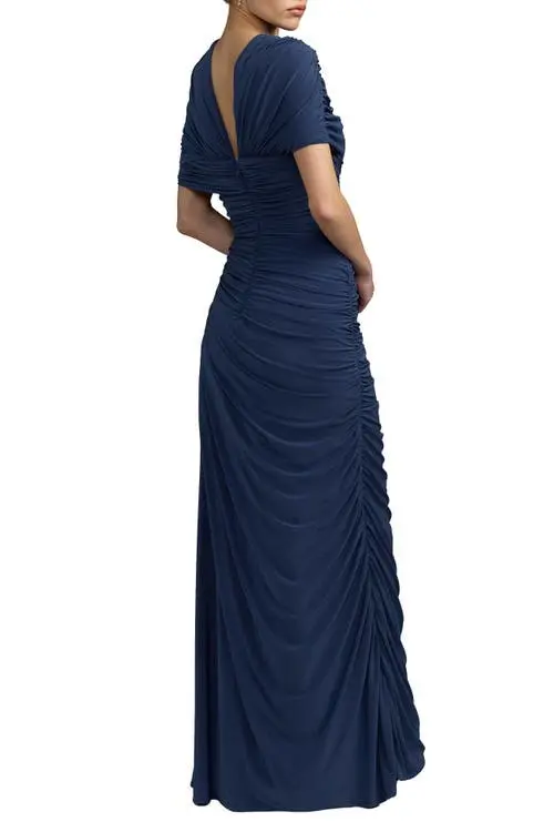 Mac Duggal Embellished Jersey Draped Column Gown