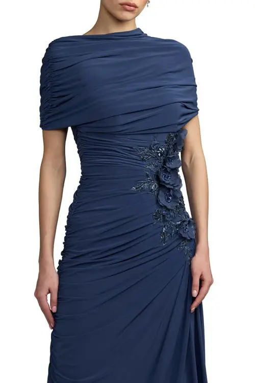 Mac Duggal Embellished Jersey Draped Column Gown