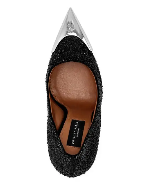 Philipp Plein Satin Pumps With Rhinestone Embellishments And Metal Toe Cap