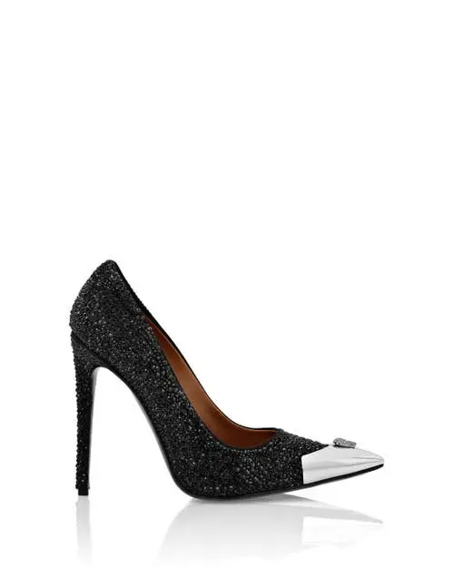 Philipp Plein Satin Pumps With Rhinestone Embellishments And Metal Toe Cap