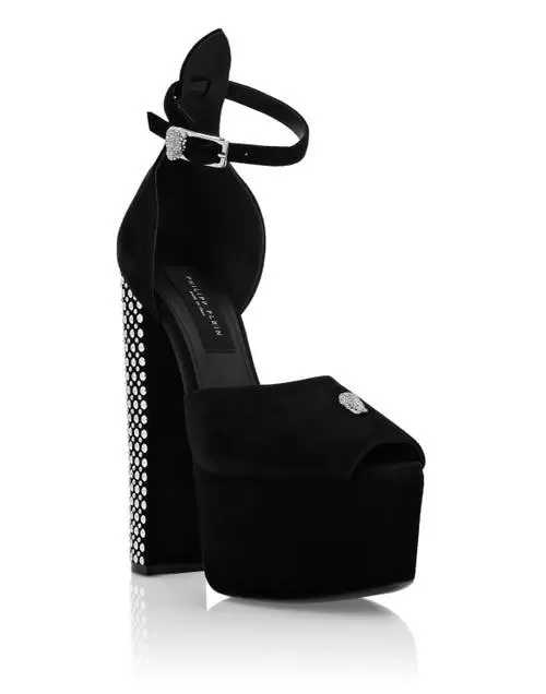 Philipp Plein Studded And Strass High Heel Platform Sandals - Black