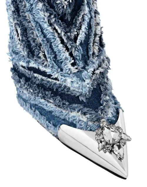 Philipp Plein Mix Denim High Heel Boots