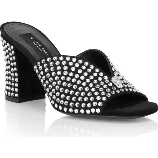 Philipp Plein Suede Platform Sandals With Rhinestone Embellishments - Black