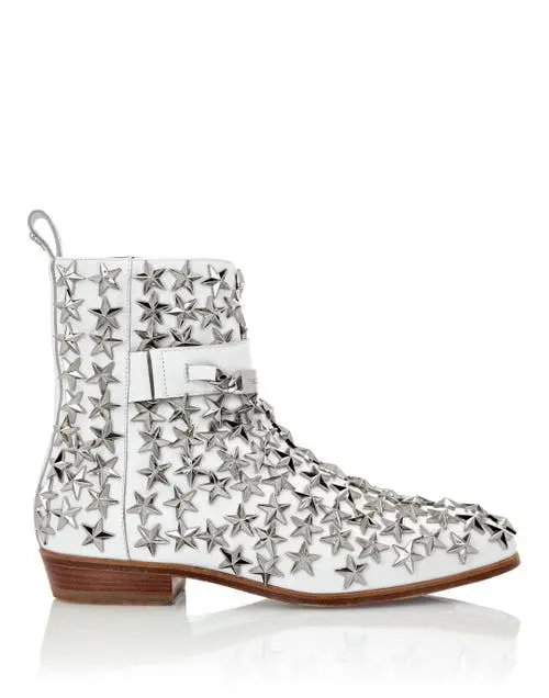 Philipp Plein Mid Flat Ankle Boots With Star Studs