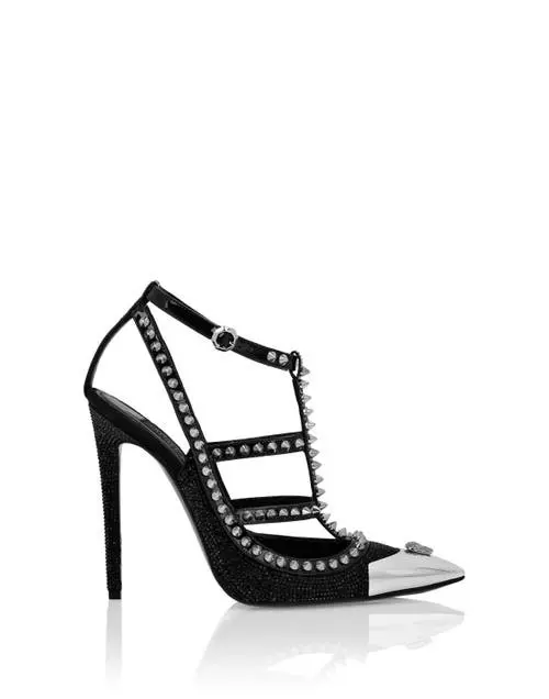 Philipp Plein Leather Strass Sandals High Heels Studs