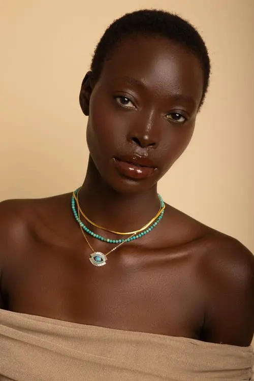 SEVEN SAINTS Turquoise Beaded Choker Necklace With Stainless Steel Clasp