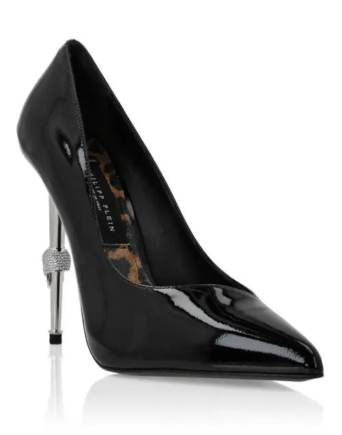 Philipp Plein Patent Leather Stiletto Pumps With Embellished Heel - Black