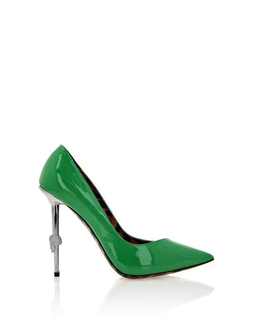 Philipp Plein Patent Leather Stiletto Pumps With Embellished Heel - Green