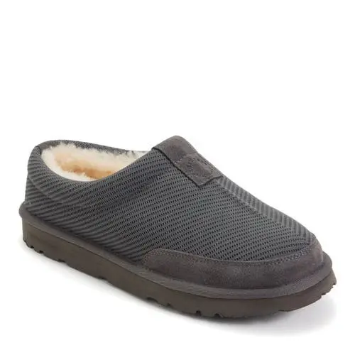 DEARFOAMS Fireside Grafton Sport Knit Water Repellent Twill Clog With Genuine Shearling - Grey