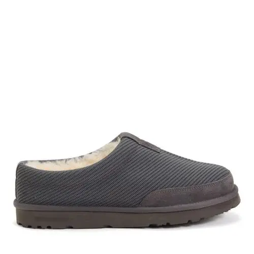 DEARFOAMS Fireside Grafton Sport Knit Water Repellent Twill Clog With Genuine Shearling - Grey
