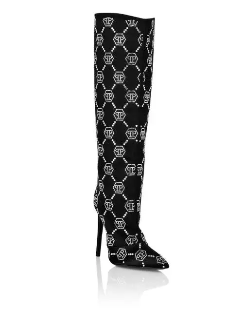 Philipp Plein High Heel Monogram Boots - Black/crystal