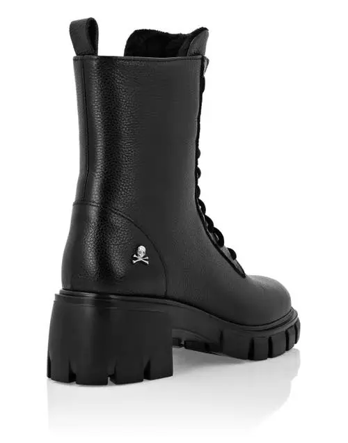 Philipp Plein Leather Lace-up Combat Boots
