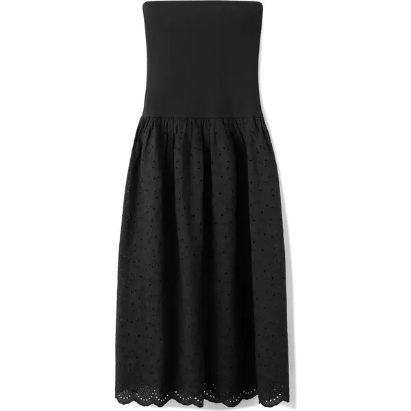 Mango Embroidered Eyelet Strapless Maxi Dress