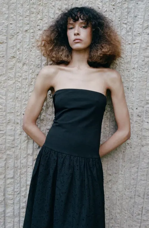 Mango Embroidered Eyelet Strapless Maxi Dress